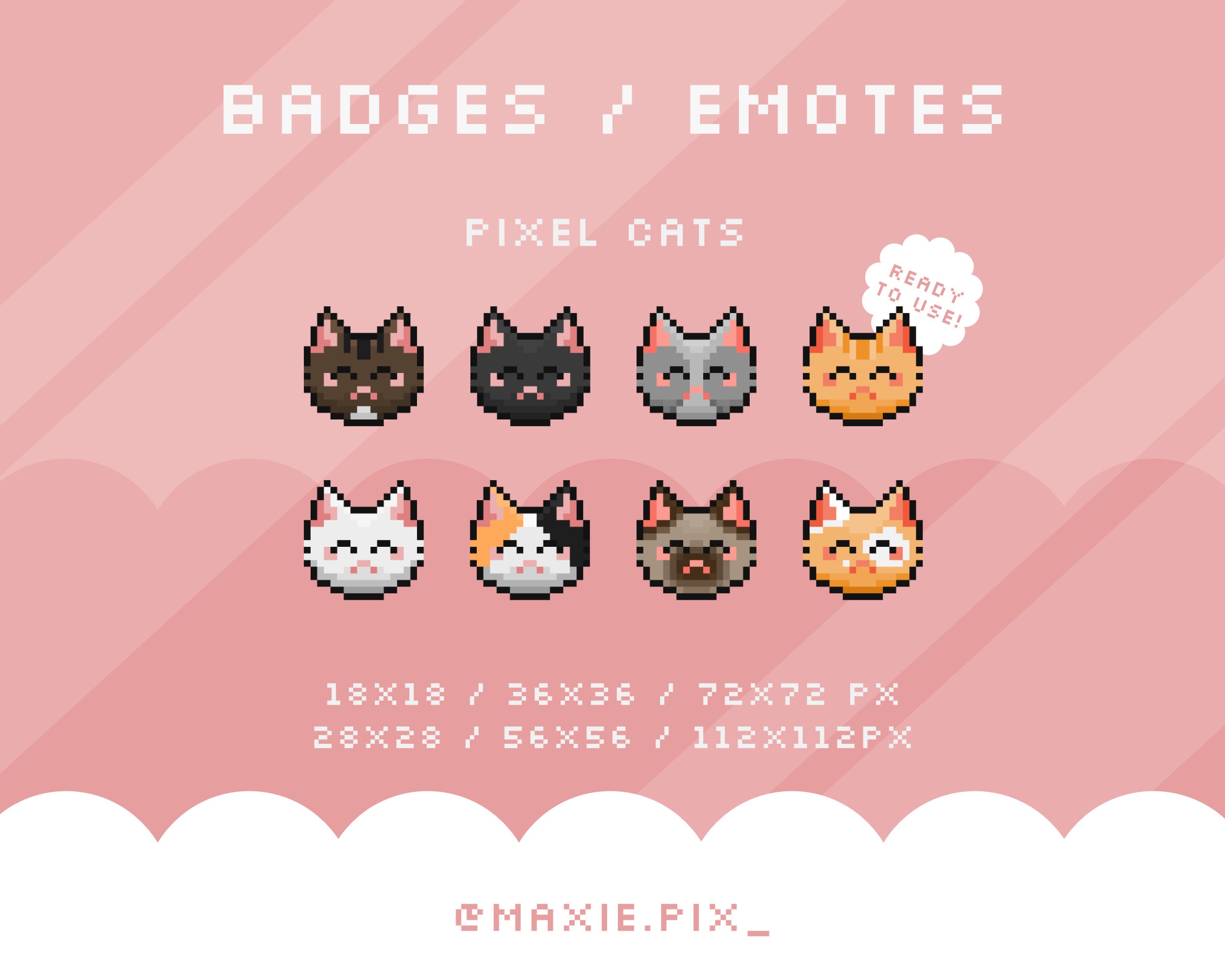 Twitch Badges / Pixel Art / Cute Cat Heads Bit Sub Badges / Emotes ...
