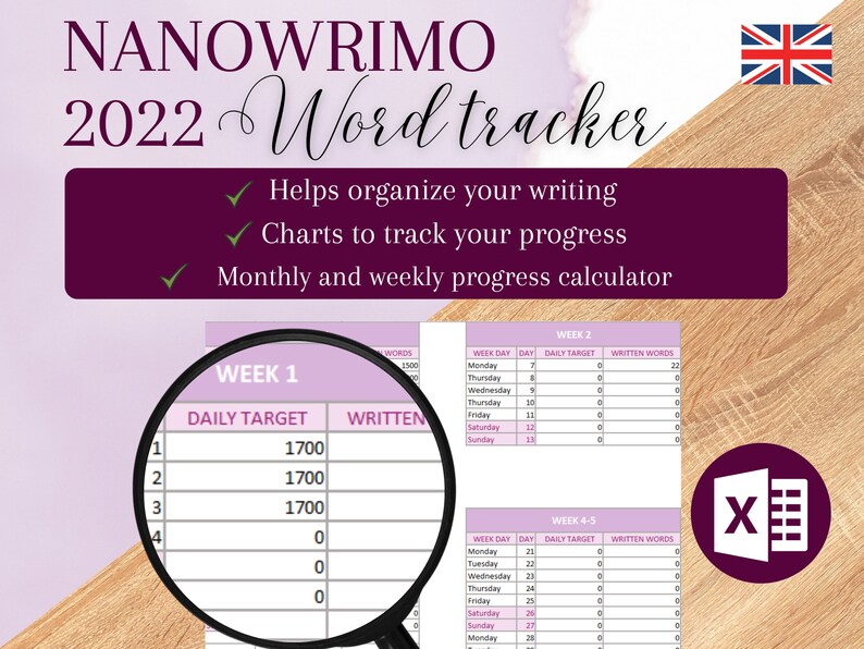 Nanowrimo 2022 Word Tracker Template - Etsy