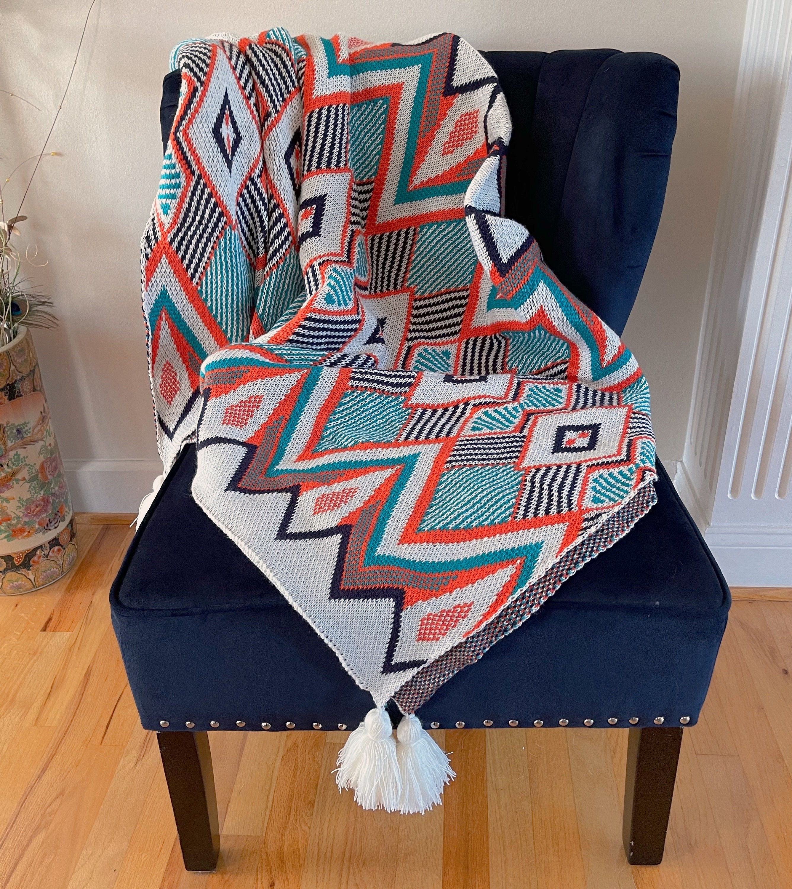 Organic Cotton Knitted Throw Blanket, Geometric Throw Blanket, Date ...