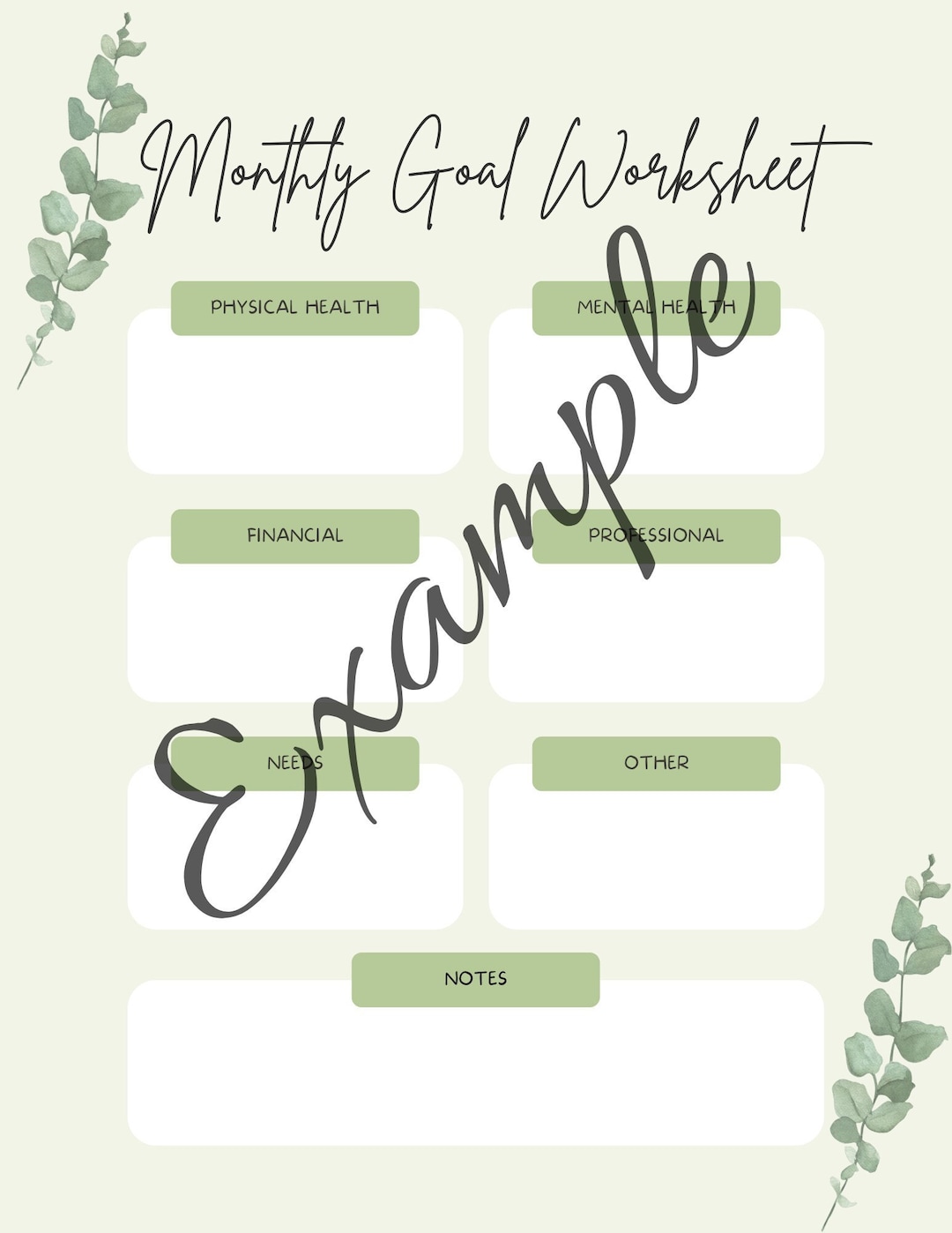 Customizable Monthly Goal Worksheet - Etsy