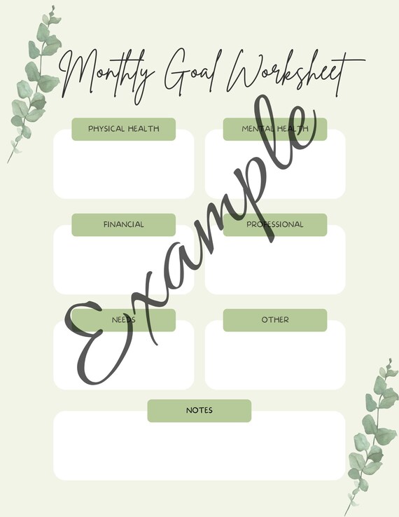 Customizable Monthly Goal Worksheet - Etsy