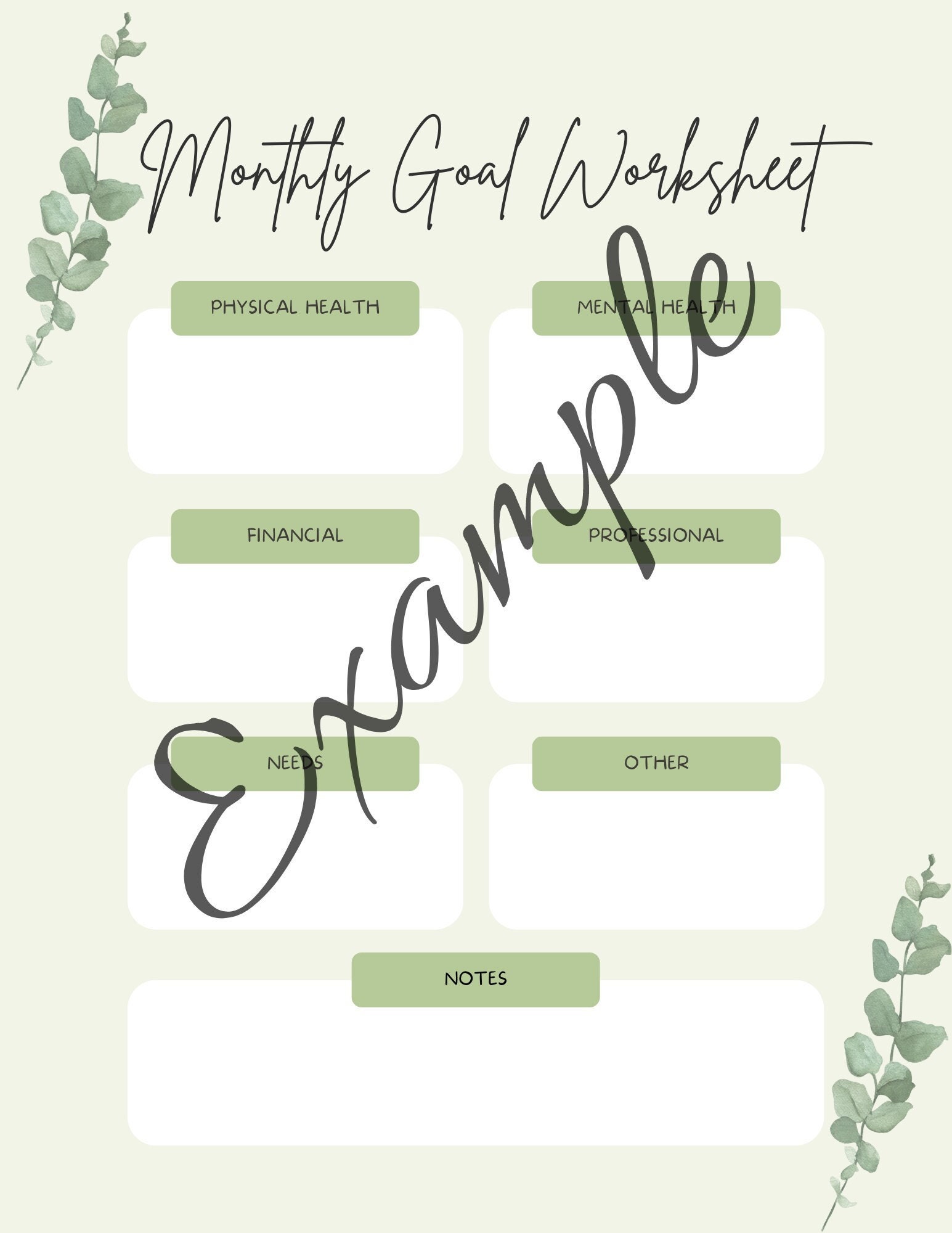 Customizable Monthly Goal Worksheet - Etsy