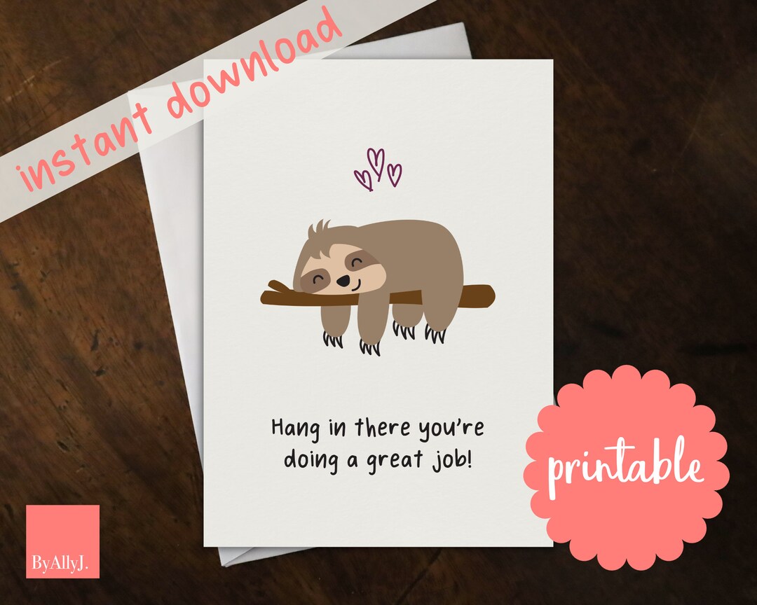 Printable Sloth Card. Cute Printable Card. Downloadable Card. Digital ...