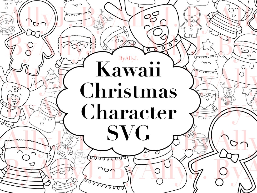 Christmas Line Art Bundle - Kawaii Christmas - Santa Clip Art - SVG ...