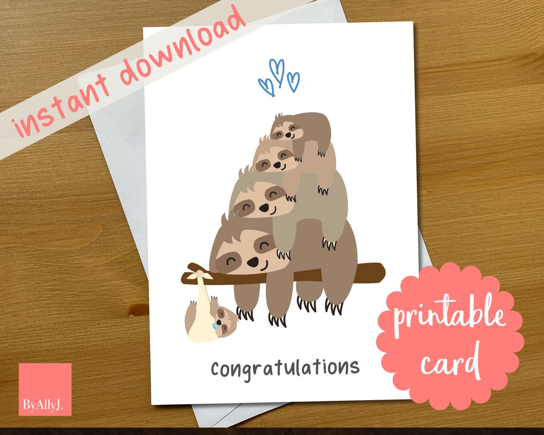 Printable New Born Baby Sloth Card. Cute Printable Card. Downloadable ...