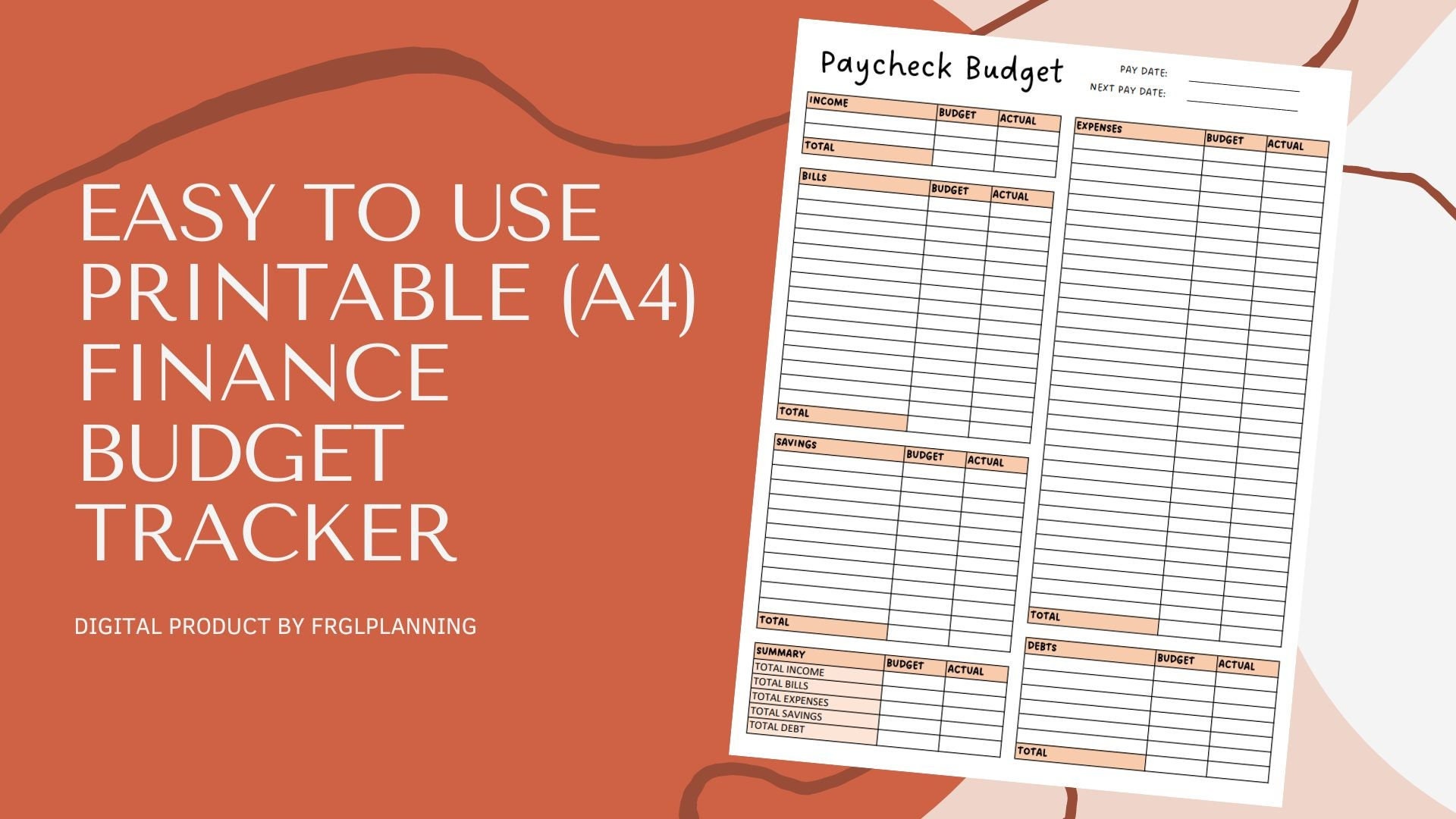 INSTANT DOWNLOAD! Budget Overview Template Printable, Financial Budget ...