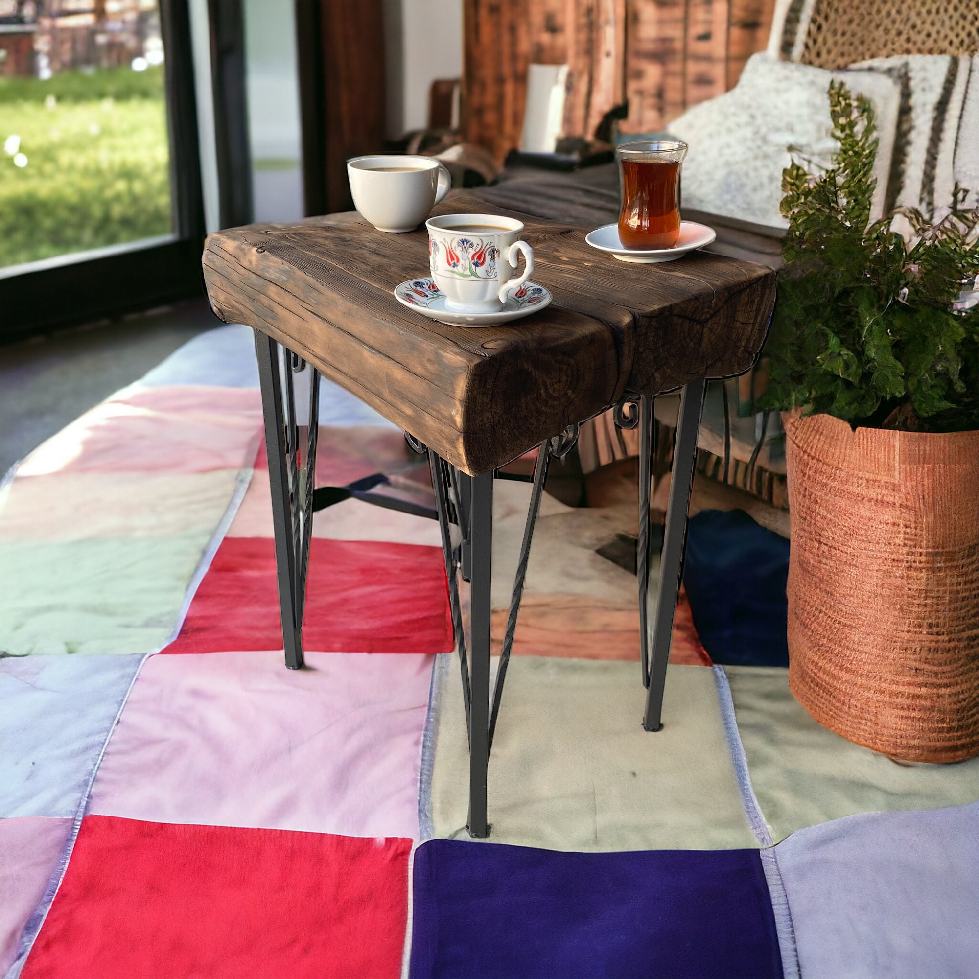 Handmade Solid Wooden Coffee Table for Patio, Natural Wooden Coffee Table, Rustic Coffee Table ...