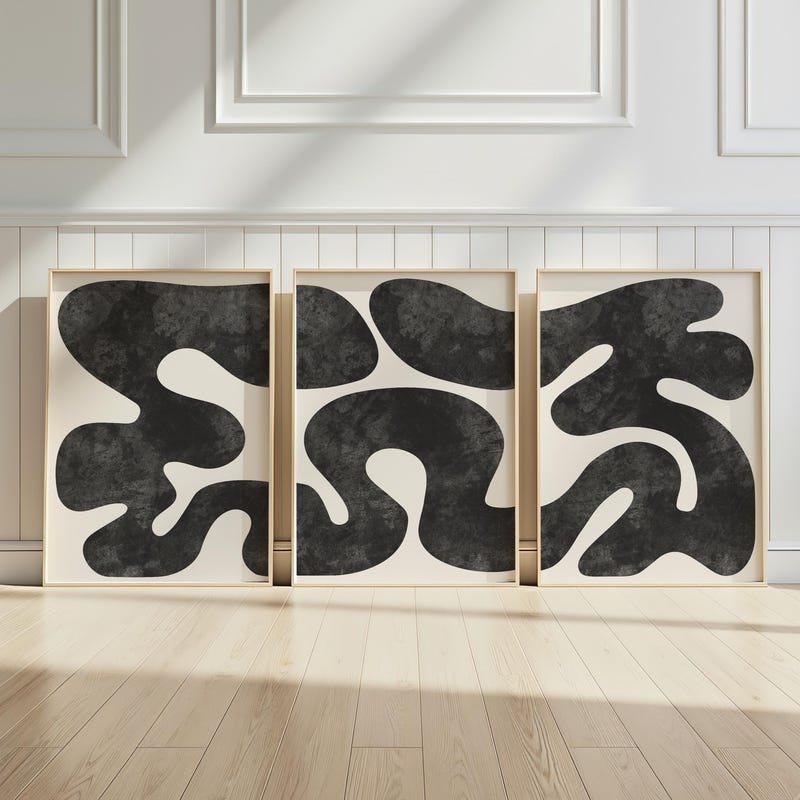 Black Geometric Triptych - Etsy