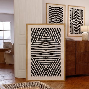 Geometric Black African Line Art Set of 3 - Africa Wall Art - Tribal ...