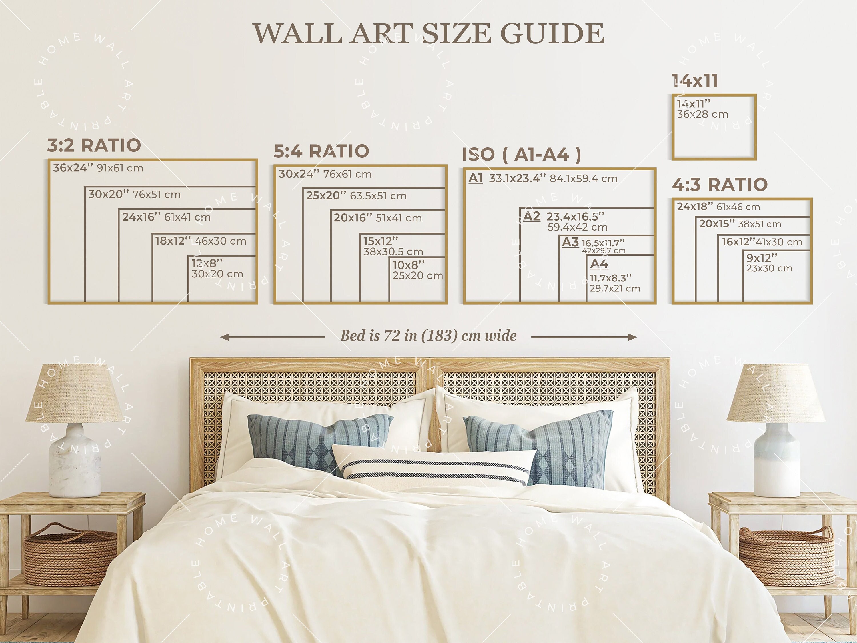 Wall Art Size Guide Horizontal, Bedroom Frame Chart, Poster Display ...