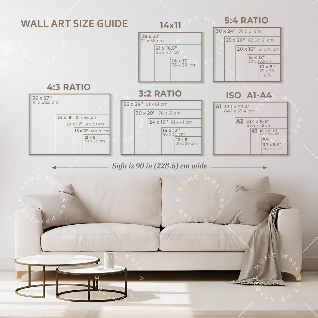 Wall Art Size Guide Horizontal, Poster Size Guide, Print Size Chart, Digital Print Size Guide ...