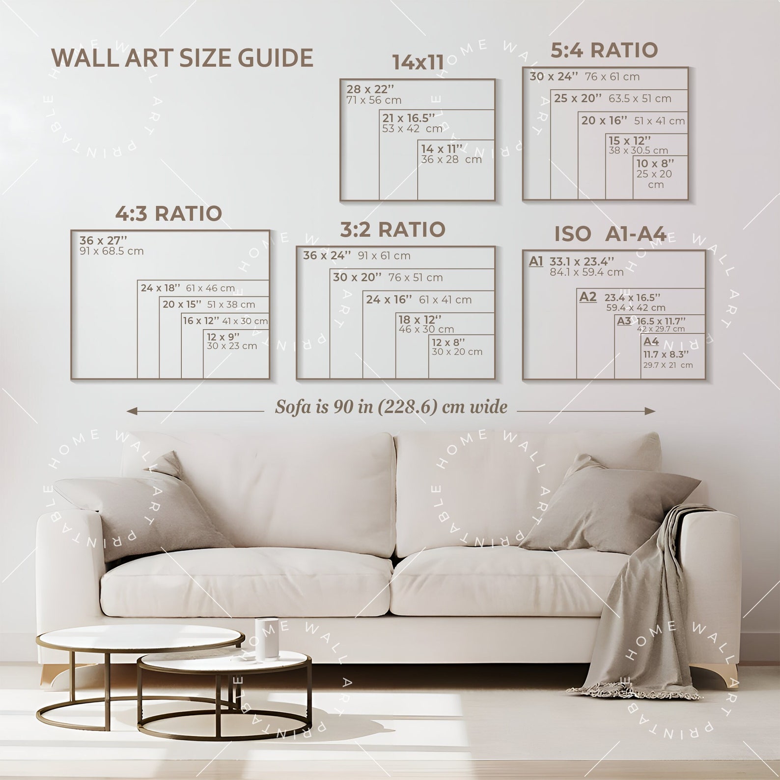 Wall Art Size Guide Horizontal, Poster Size Guide, Print Size Chart ...