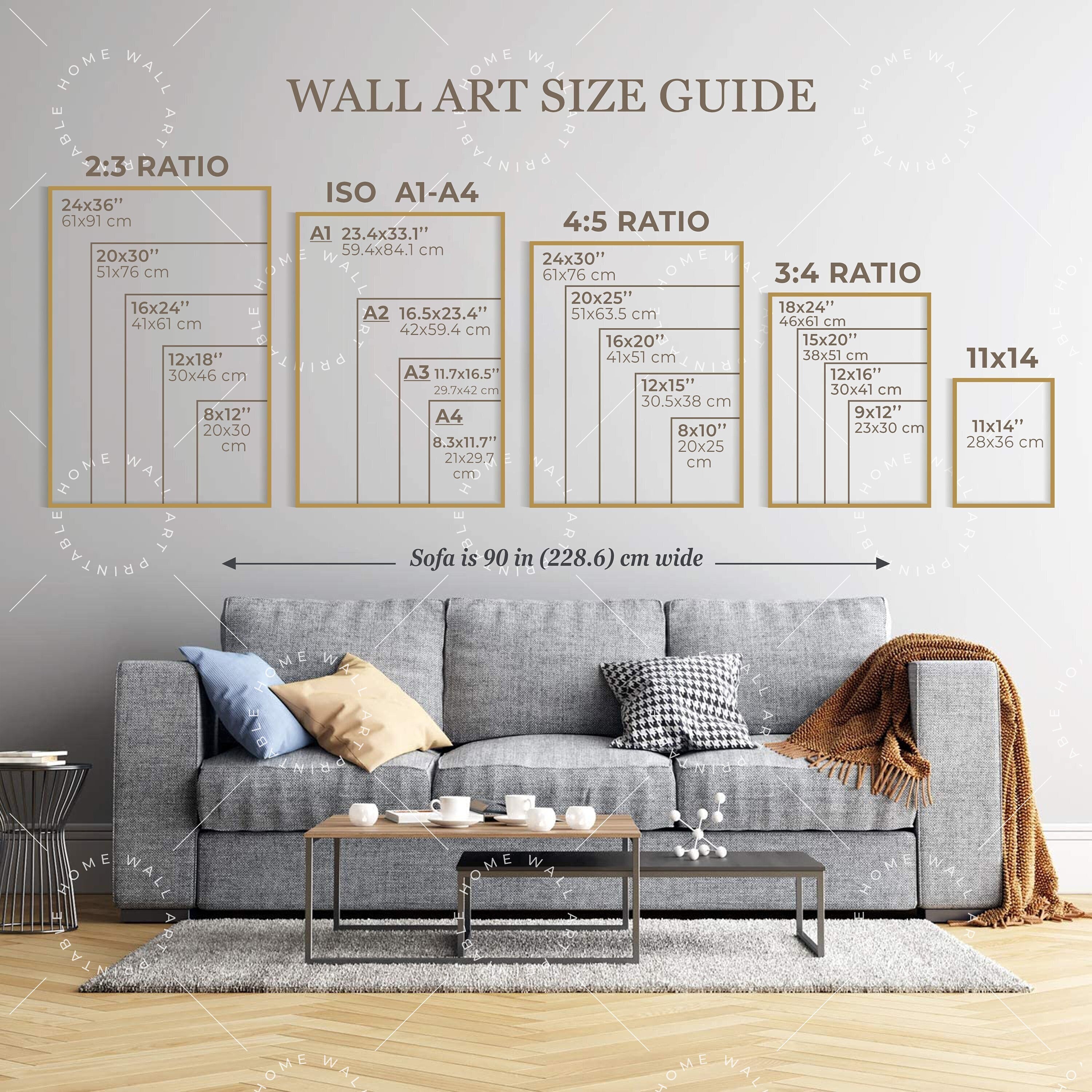 Wall Art Size Guide, Frame Sizes Guide, Poster Size Guide, Print Size Chart, Digital Print Size ...