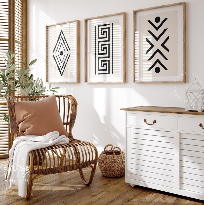 African Art Print Set of 3, Ethnic Tribal Black Beige, Africa Wall Art ...