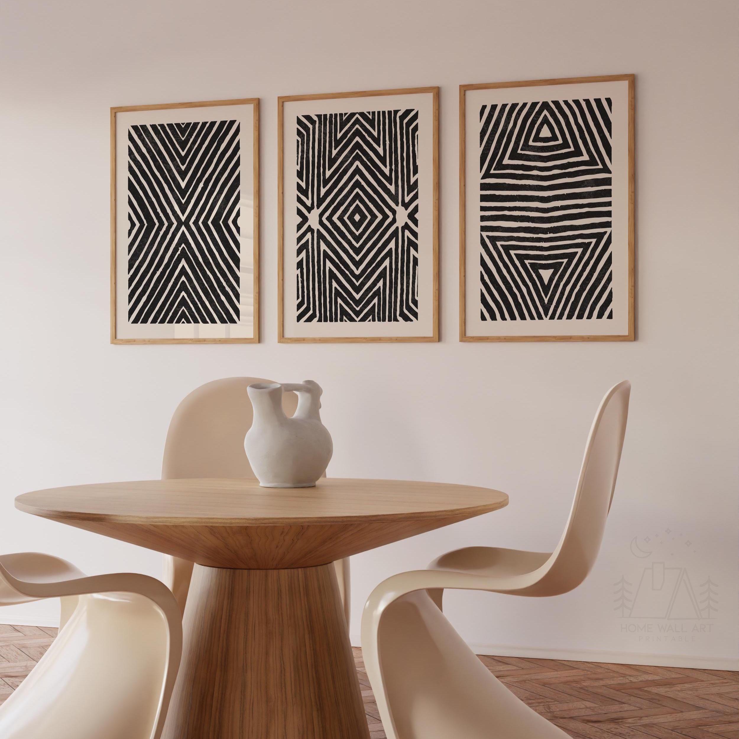 Abstract African Line Art Prints: Geometric Afrocentric Decor (set of 3 ...