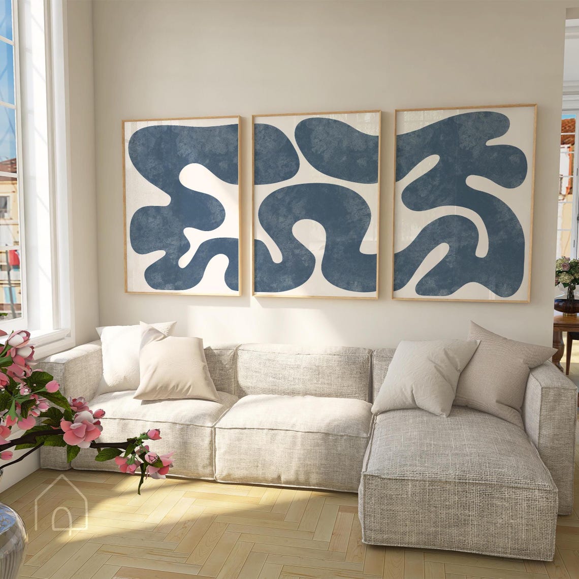 Blue Abstract Print Set of 3: Minimalist Wall Art Decor (digital ...