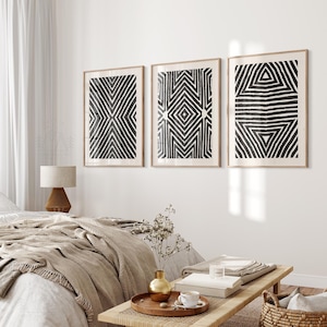 Geometric Black African Line Art Set of 3 - Africa Wall Art - Tribal ...