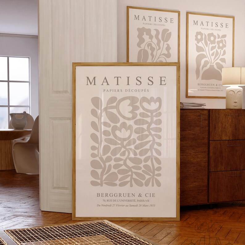 Matisse Flower Prints Set of 3: Neutral Beige Gallery Wall Art (digital ...