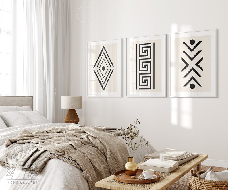 African Art Print Set of 3, Ethnic Tribal Black Beige, Africa Wall Art ...