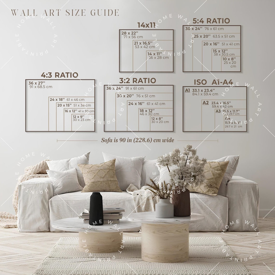 Wall Art Size Guide: Photo Frame & Canvas Ratio Chart (JPEG Download ...
