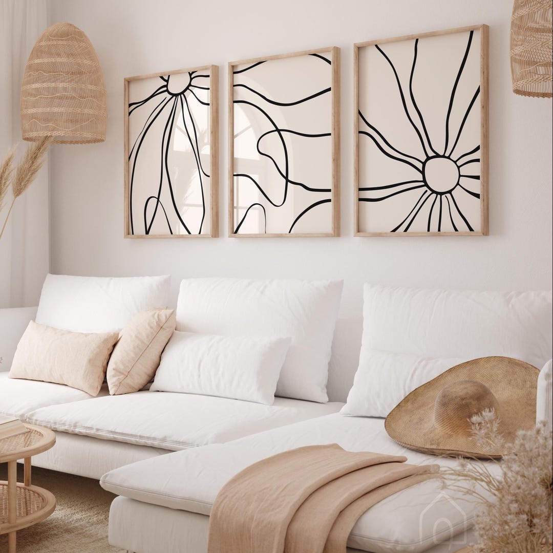 Minimalist Floral Line Art Set of 3, Botanical Wall Art Prints, Digital ...
