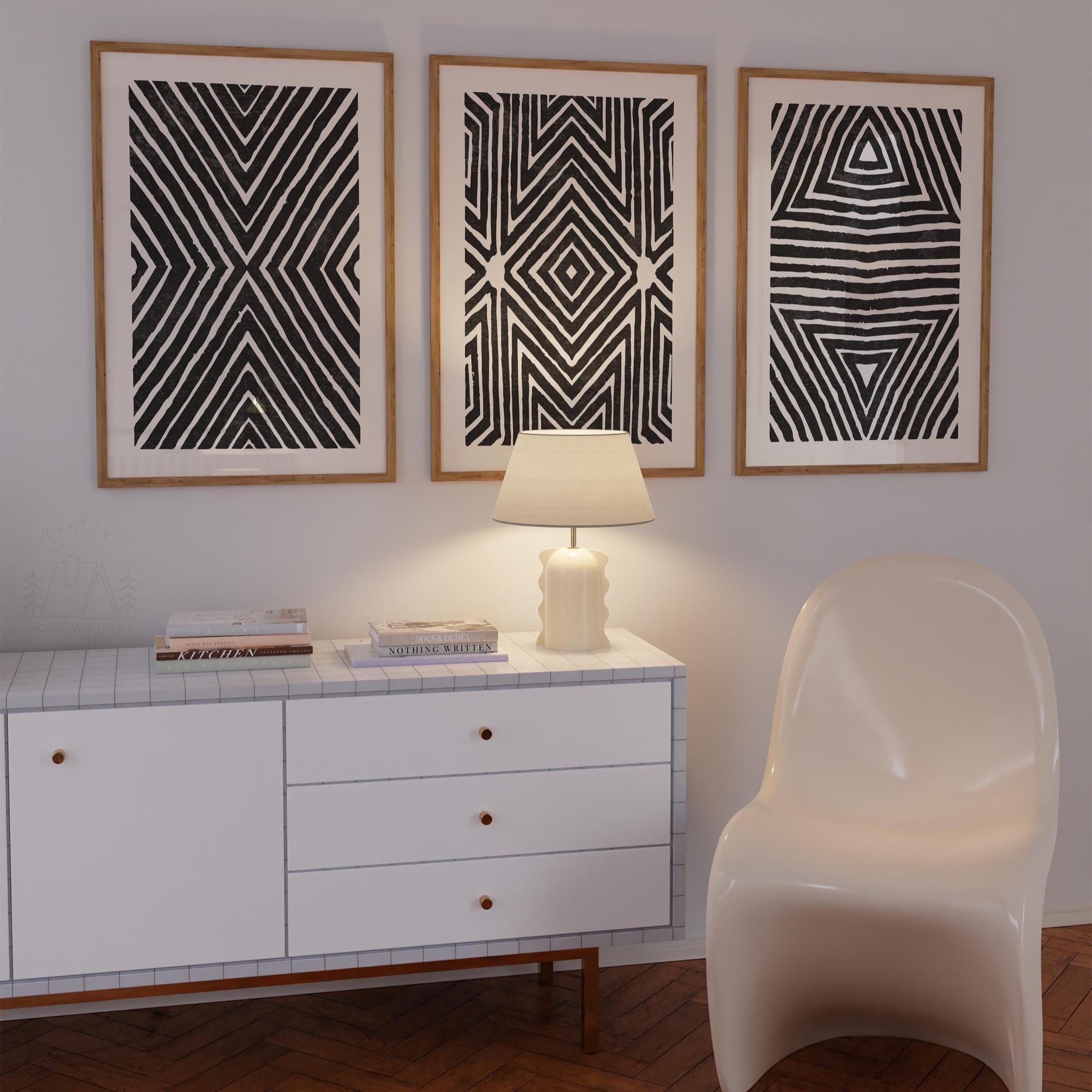 Abstract African Line Art Prints: Geometric Afrocentric Decor (set of 3 ...