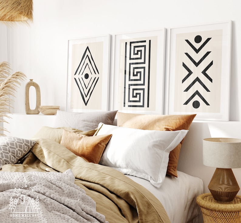 African Art Print Set of 3, Ethnic Tribal Black Beige, Africa Wall Art ...