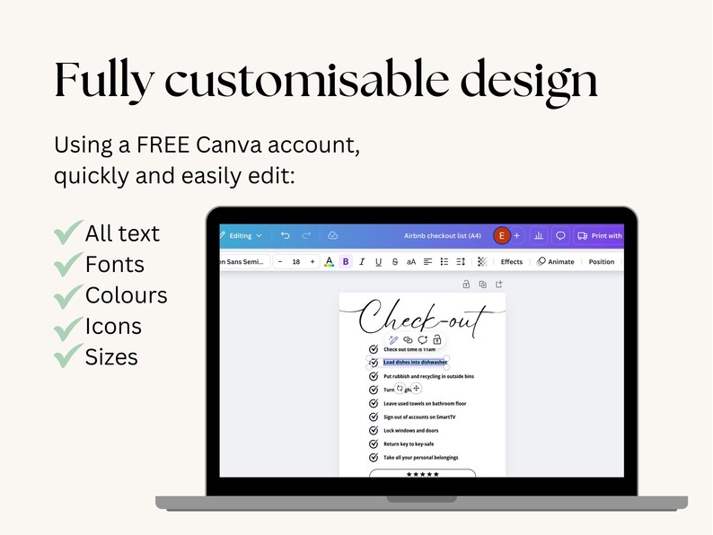 Checkout Sign Template Editable Airbnb Checkout List Short Term Rental ...