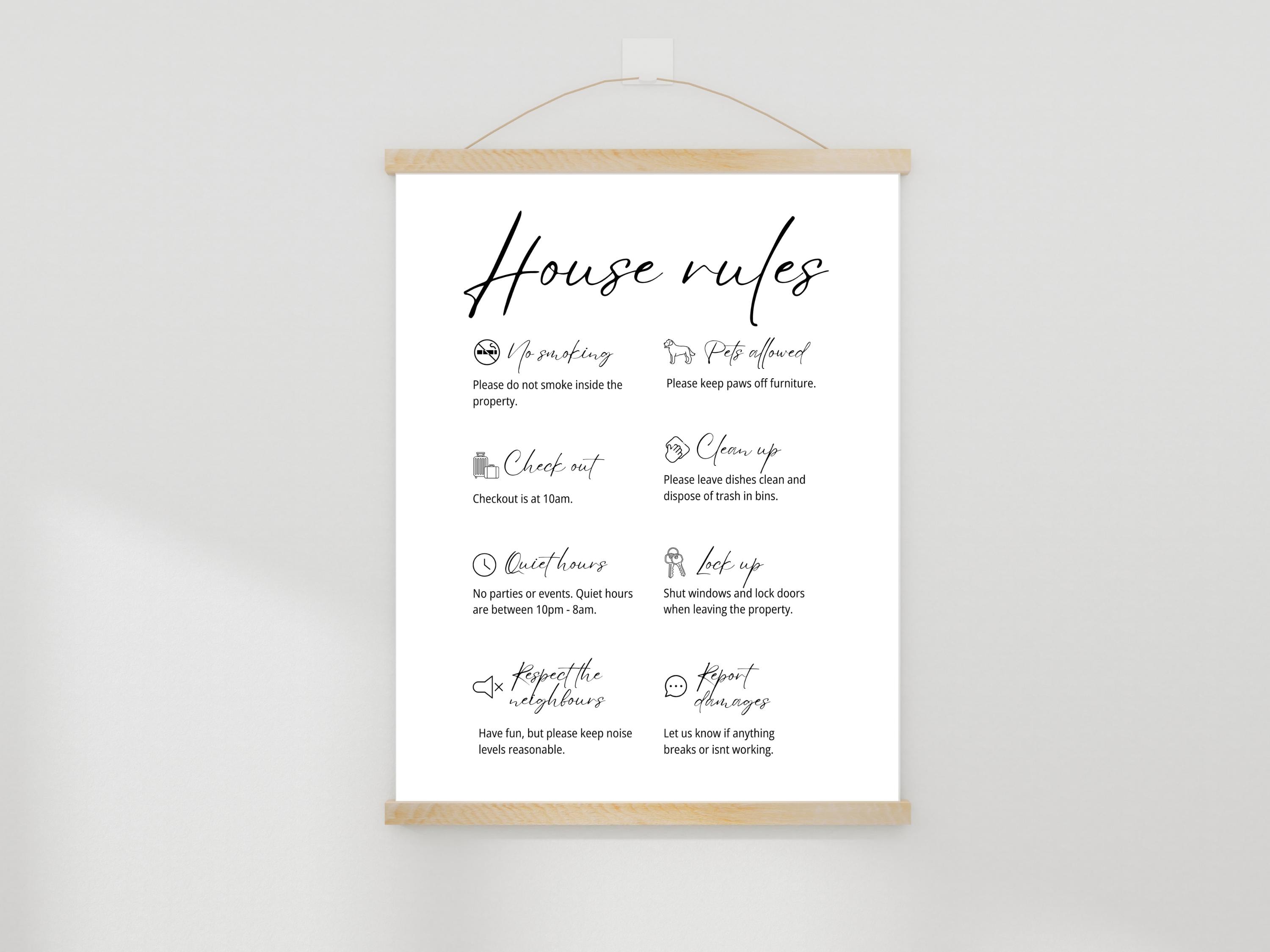 Airbnb House Rules Sign, Guest Arrival Poster for Vacation Rental ...
