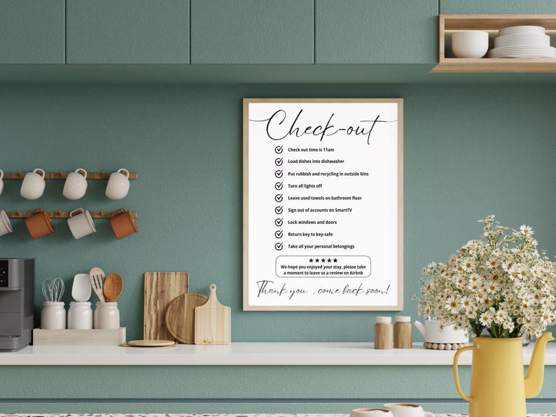 Checkout Sign Template Editable Airbnb Checkout List Short Term Rental ...