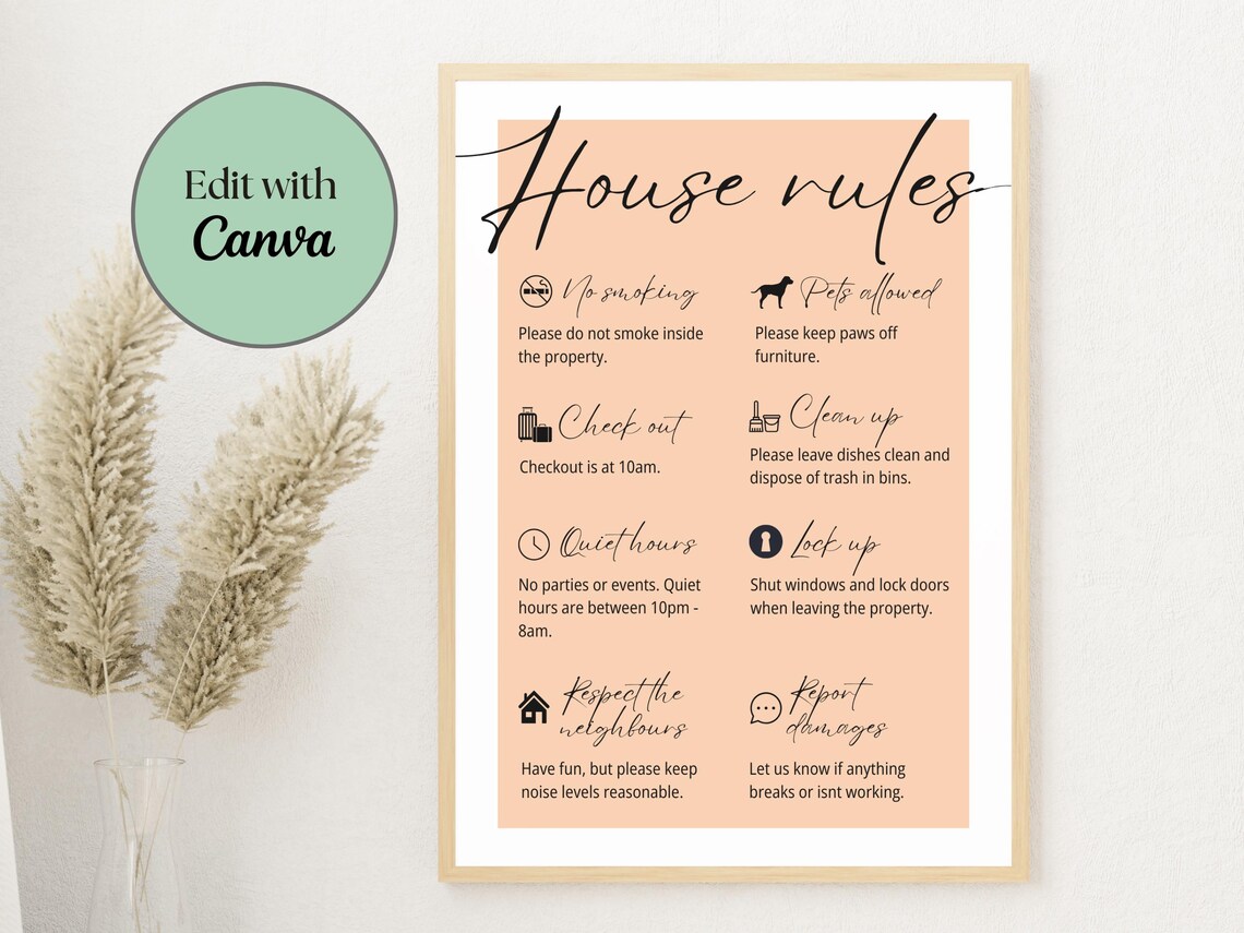 Airbnb House Rules Sign, Printable Guest Arrival Poster for Vacation ...