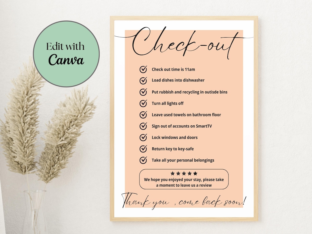 Editable Airbnb Checkout Sign, Guest Departure Instructions, Vacation ...