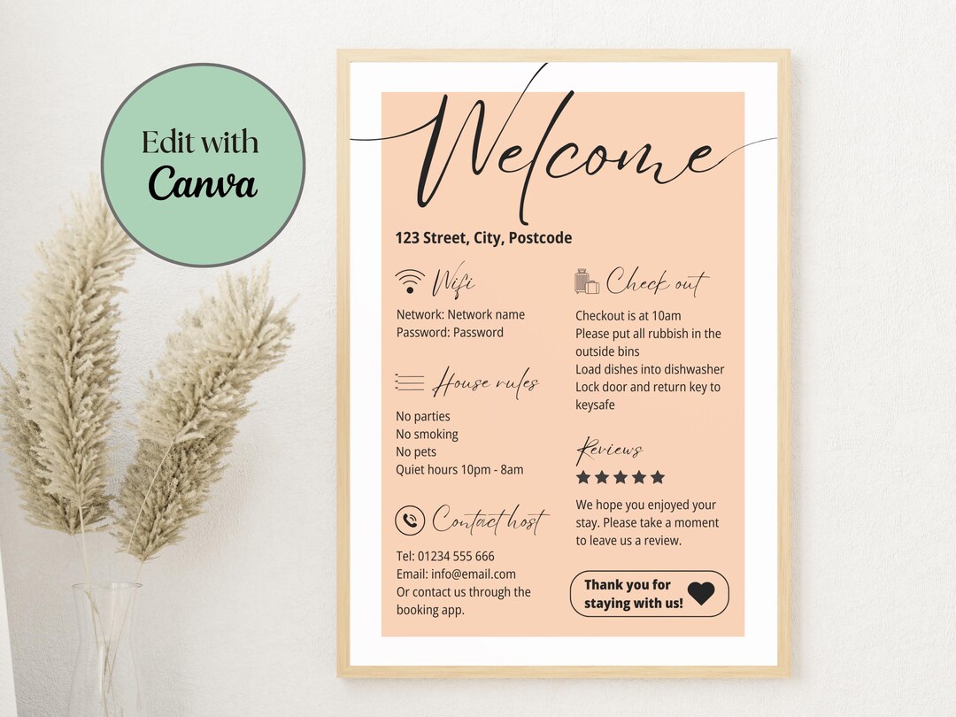 Airbnb Welcome Sign, Editable Template for Guest Arrival, Wifi Info ...