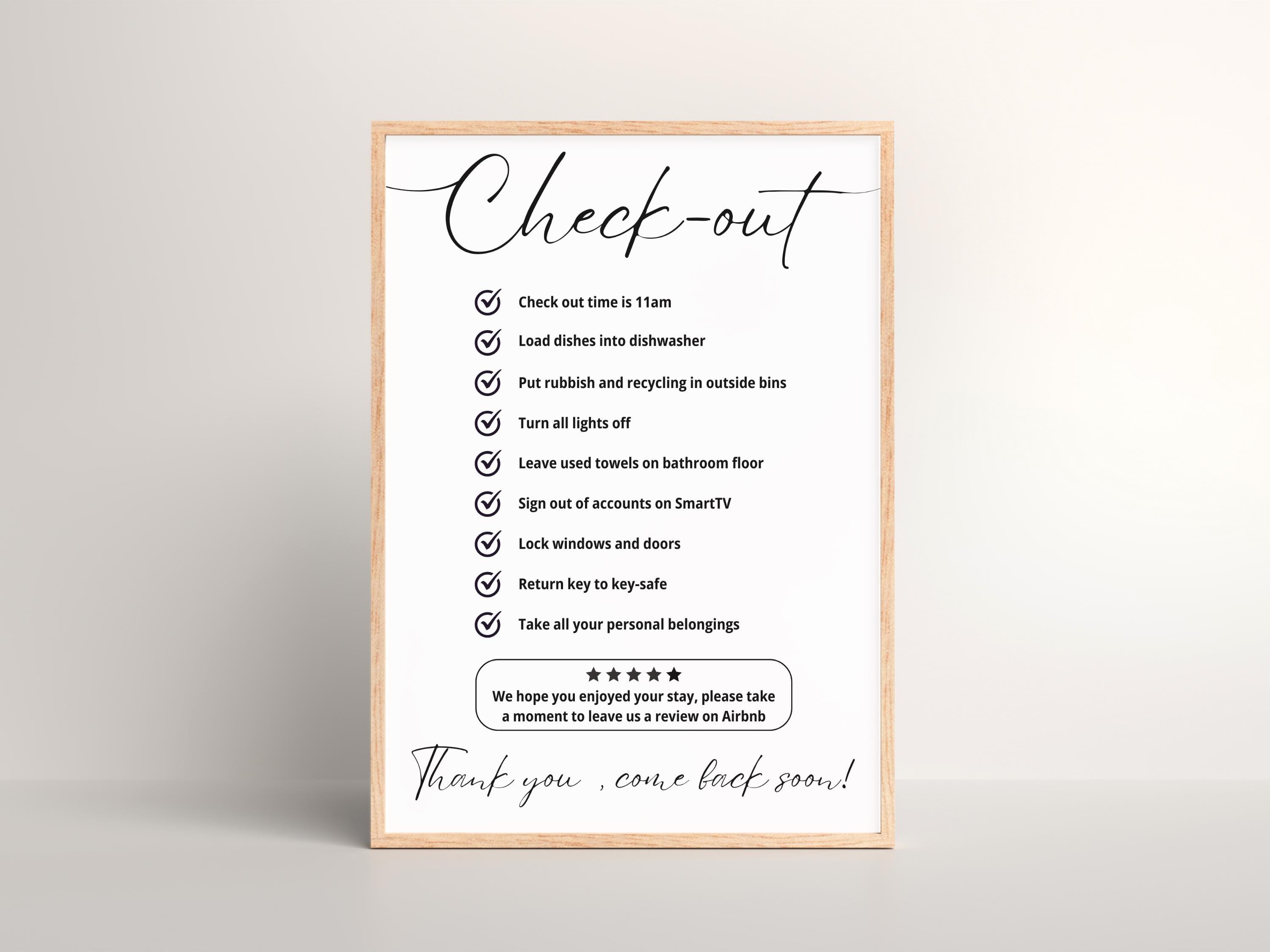 Checkout Sign Template, Editable Airbnb Checkout List, Short Term ...