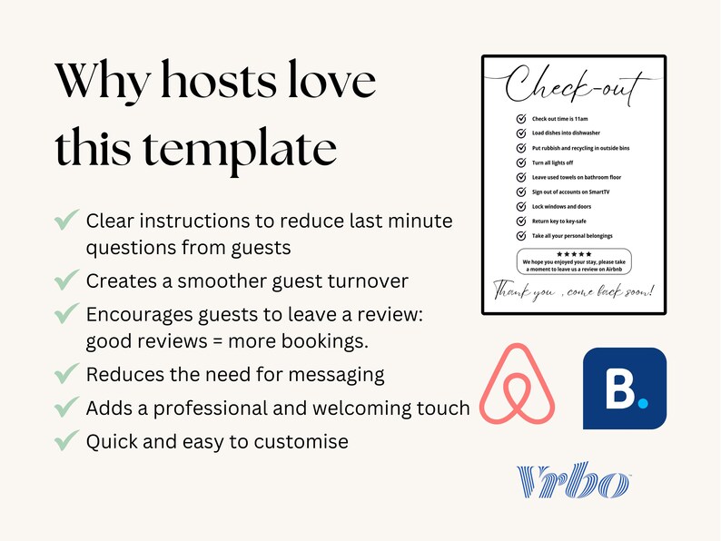 Checkout Sign Template Editable Airbnb Checkout List Short Term Rental ...
