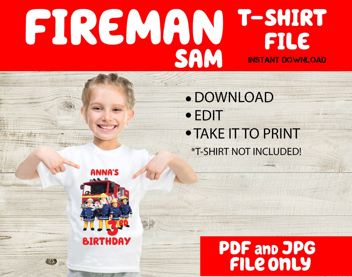 Personalized Fireman Iron on Transfer Fire Sam Birthday T - Etsy UK