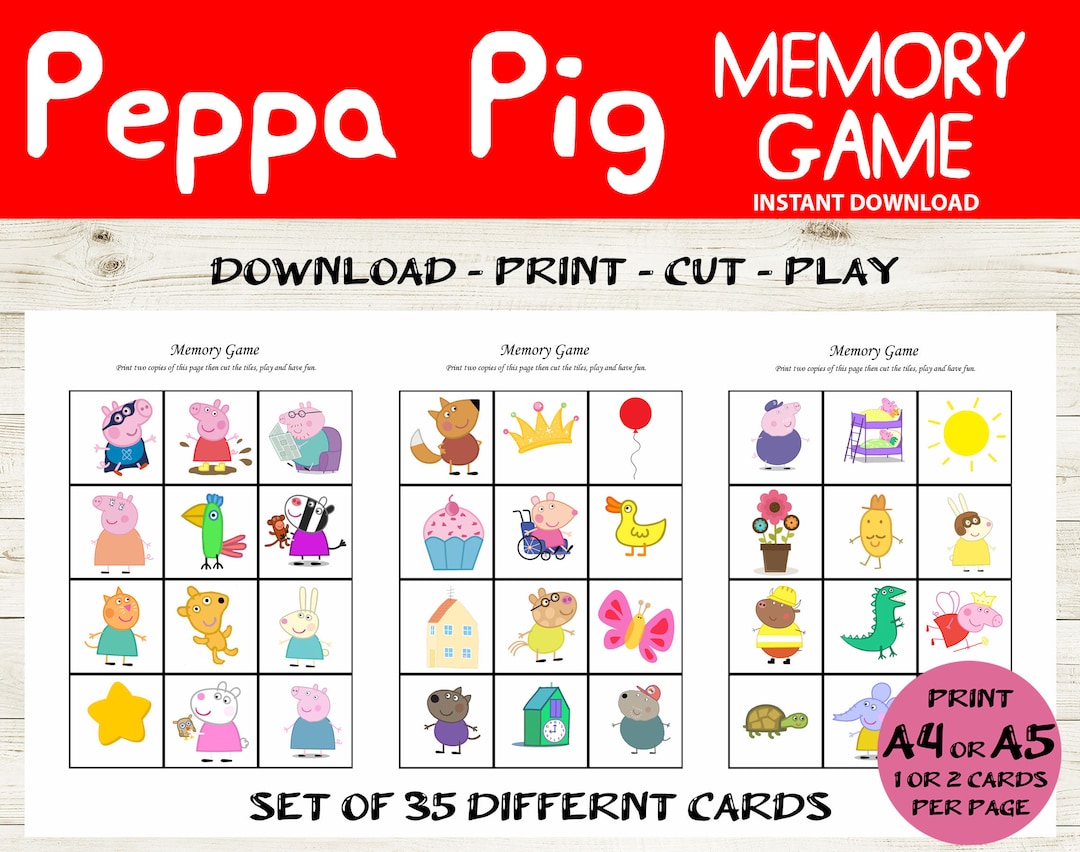 Peppa Pig Memory Game Printable Peppa Pig Game Peppa Pig Birthday Favor ...