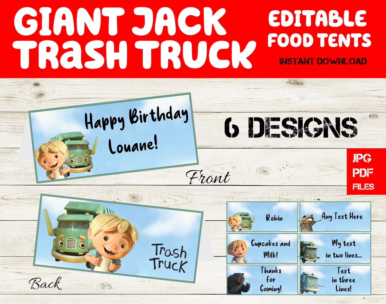 Editable Trash Truck Food Tents Trash Truck Food Labels Giant Jack ...