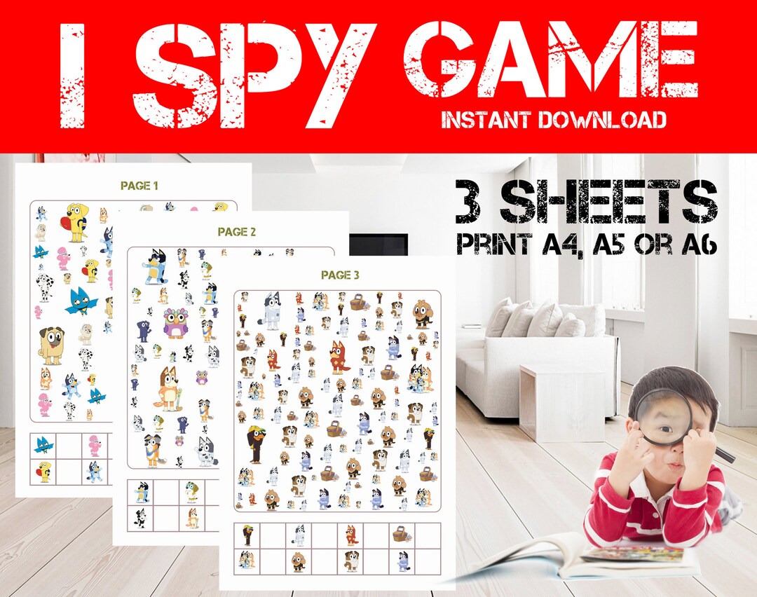 Bluey-themed I Spy / Look & Find Game Printable Blue Dog Game Blue ...