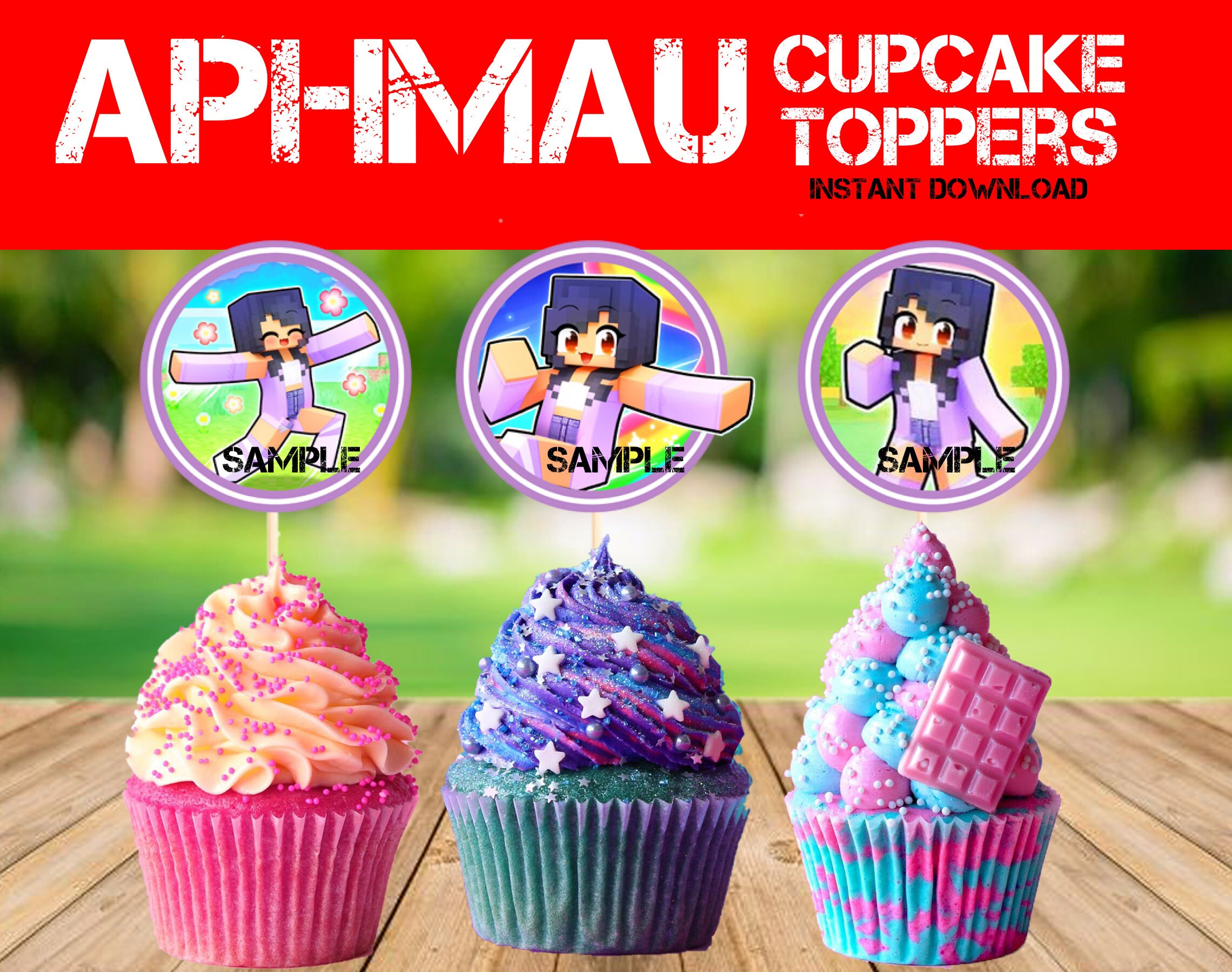 Editable Aphmau Cake and 3cupcake Toppers Mine Craft Party - Etsy Australia