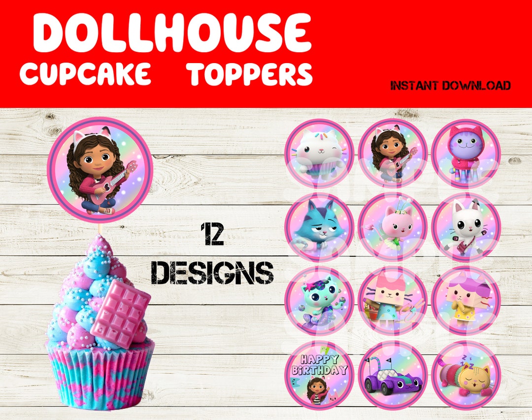 Cat Dollhouse Cupcake Toppers Printable Gabbys Party Decor Printable Doolhouse Birthday Party ...