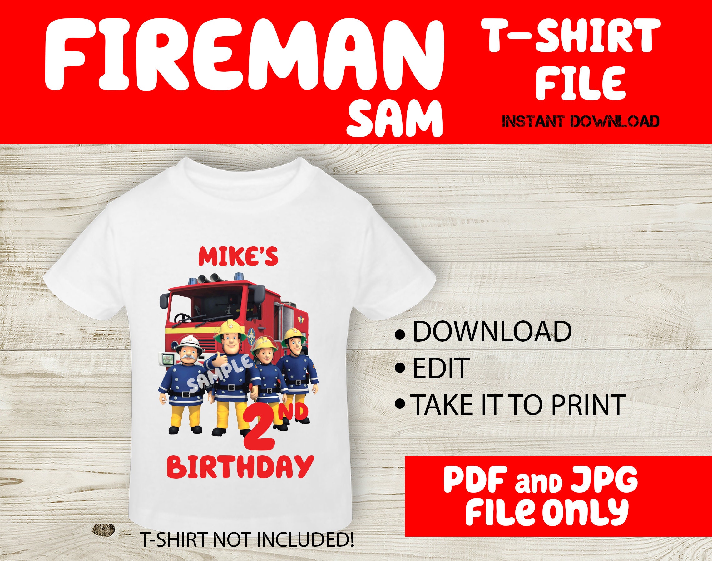 Personalized Fireman Iron on Transfer Fire Sam Birthday T - Etsy UK