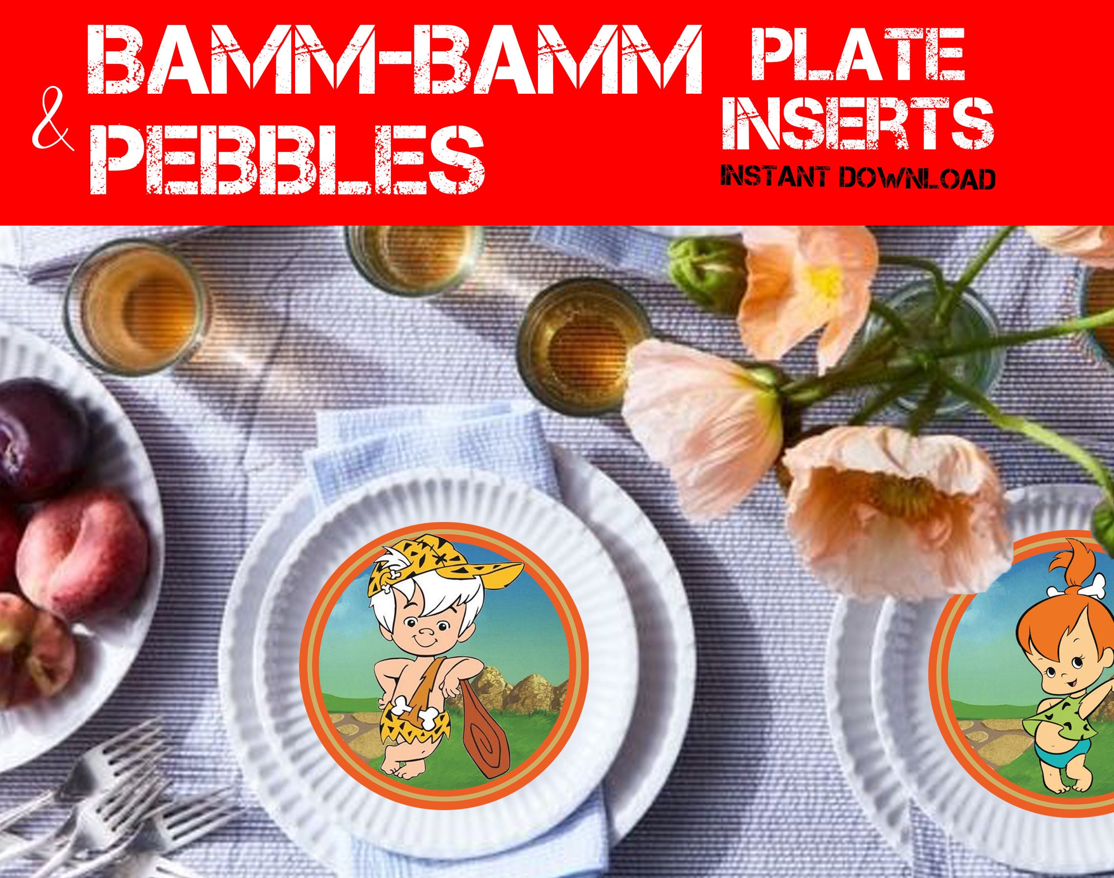 Bamm-bamm & Pebbles Plate Inserts Printable Bam Bam and - Etsy
