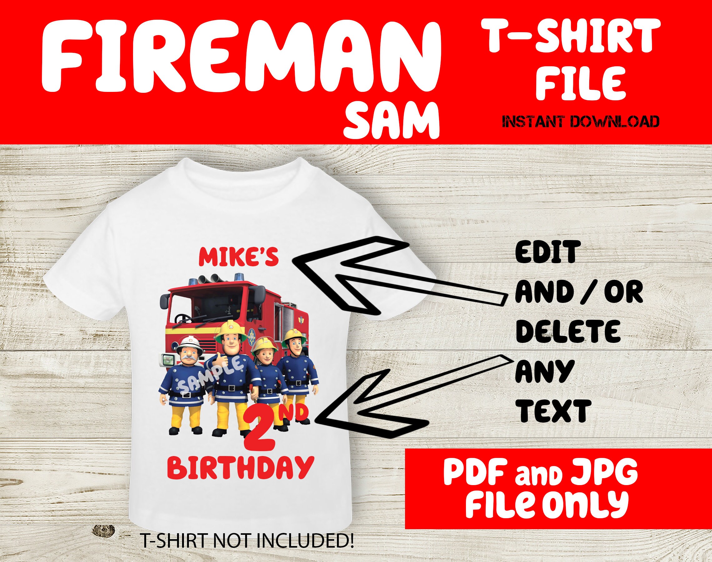 Personalized Fireman Iron on Transfer Fire Sam Birthday T - Etsy UK
