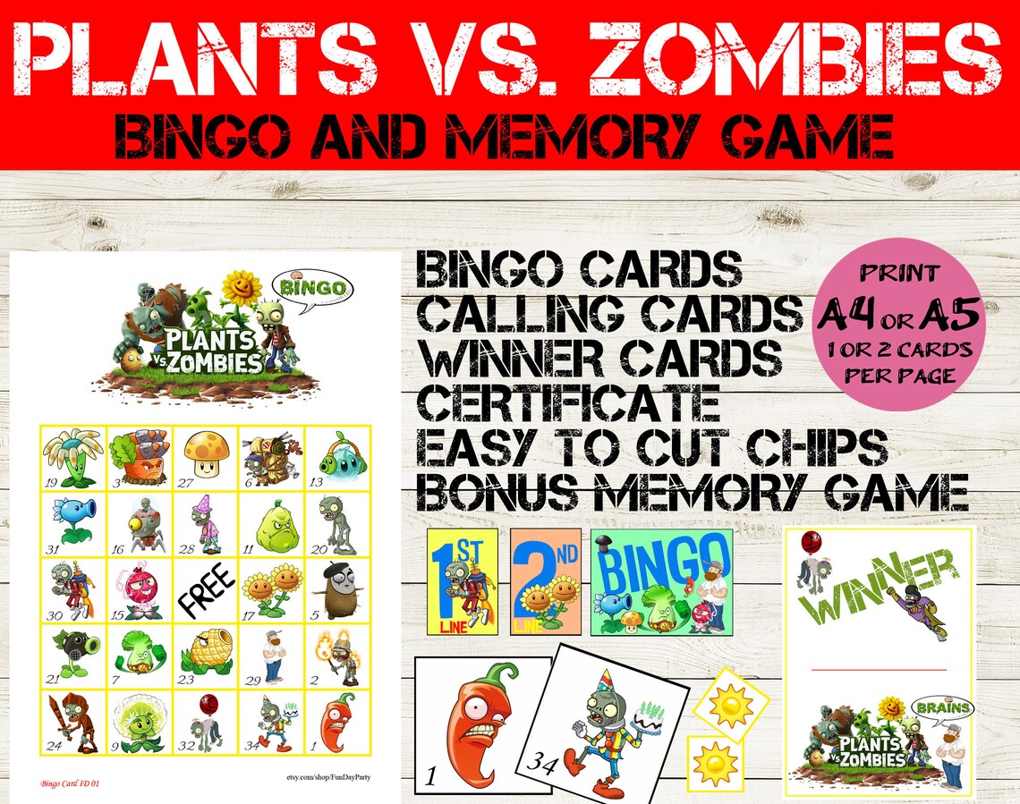 10 Card Plants Vs Zombies Bingo & Memory Game Plants Vs - Etsy