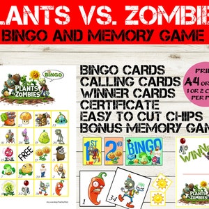 20 Card Plants Vs Zombies Bingo & Memory Game Plants Vs Zombies Bingo ...