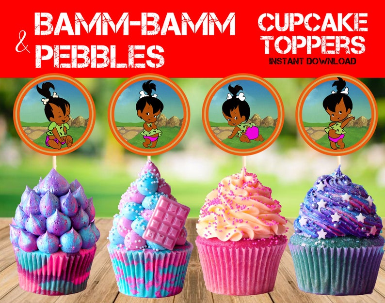 African American Bamm-bamm & Pebbles Cupcake Topper Printable Pebbles ...