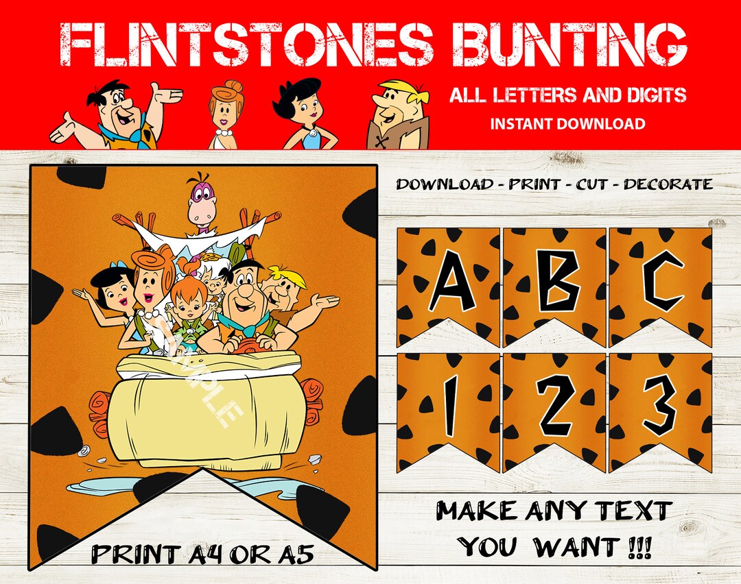 Flintstones Family Alphabet Banner Printable Flintstones ABC Bunting ...