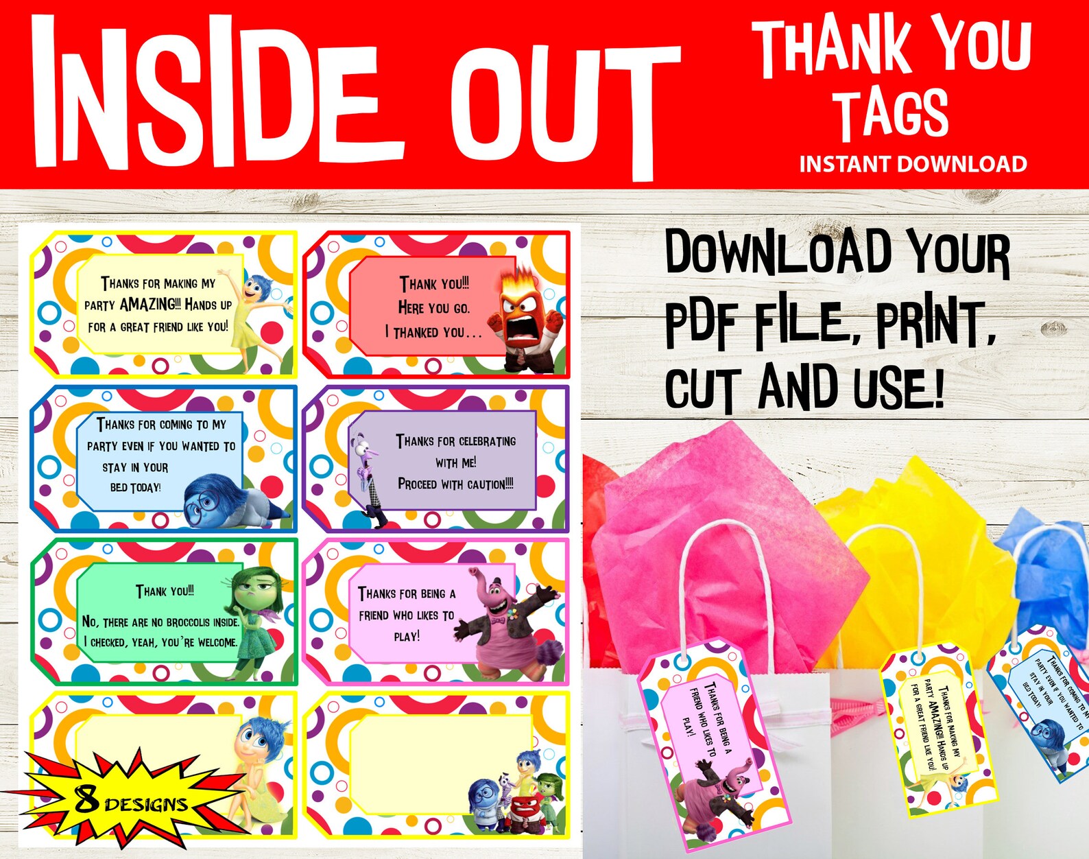 Inside Out Thank You Tags Inside Out Favor Tags Inside Out Party Thank ...