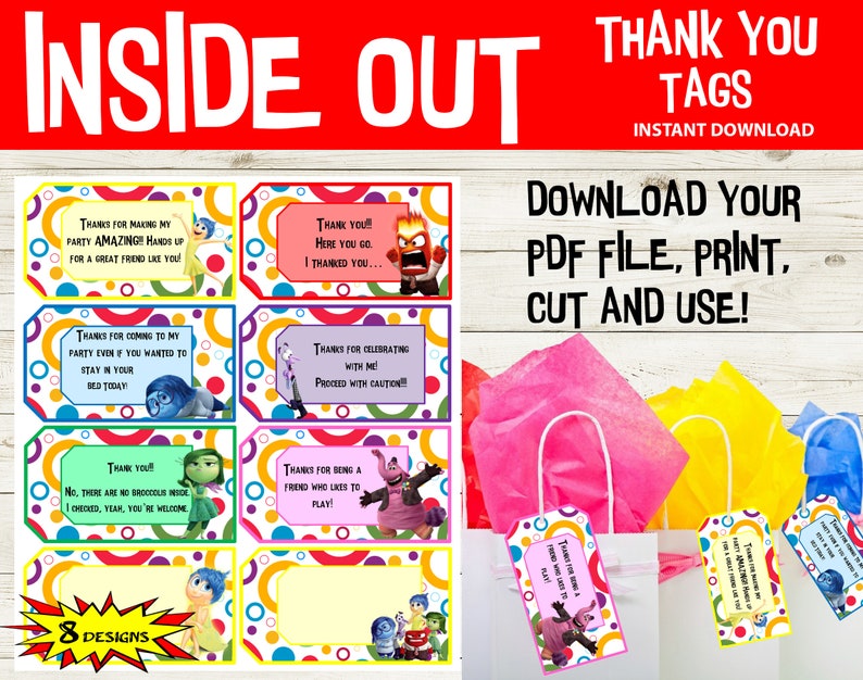 Inside Out Thank You Tags Inside Out Favor Tags Inside Out Party Thank ...